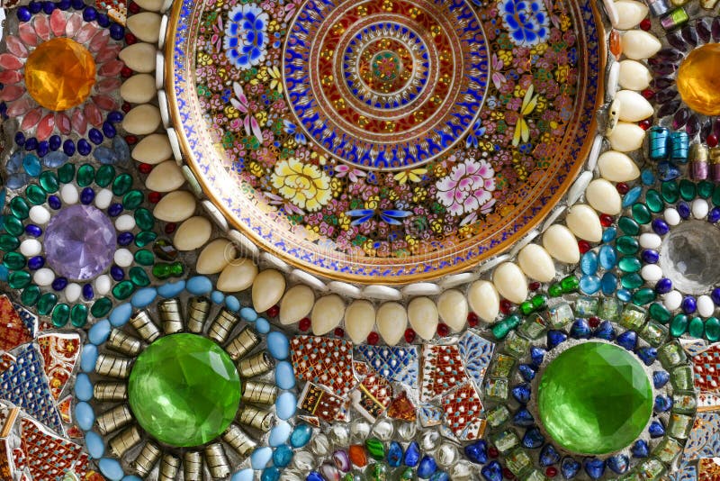 The Colorful Dish, Bead and Stone Decorating on Temple Wall Stock Image ...