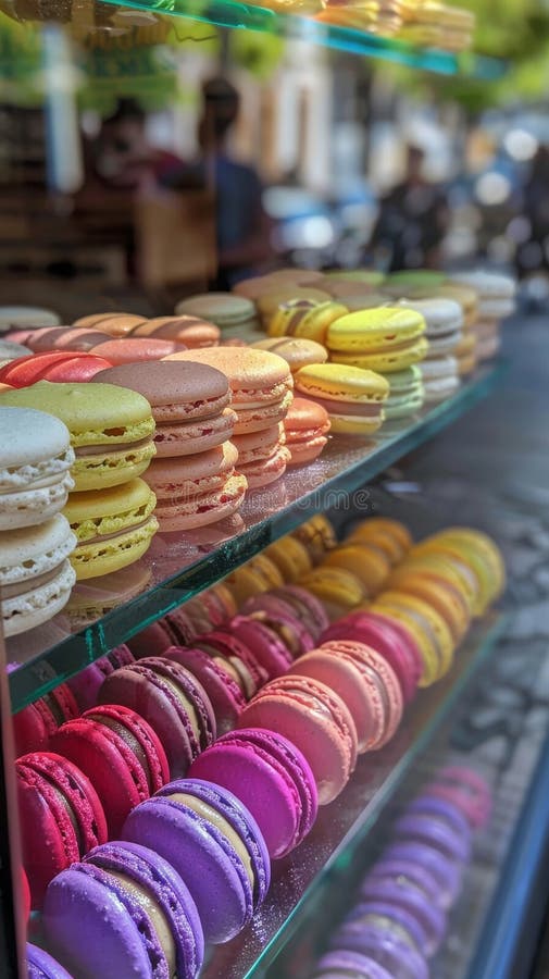 Colorful Display of Assorted Macarons in a Bakery Stock Image - Image ...