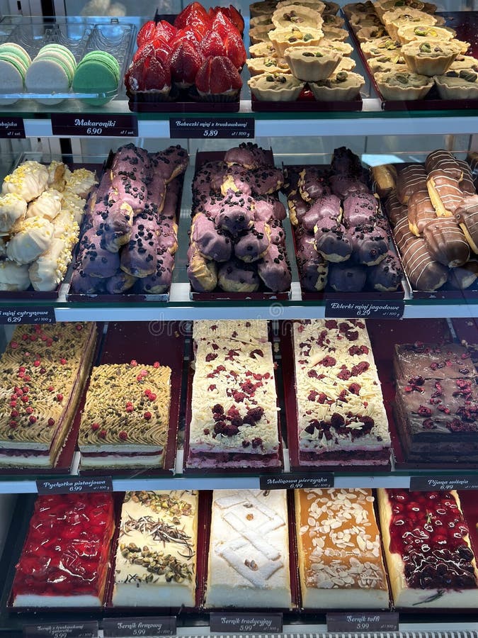 Colorful Display of Assorted Pastries and Desserts in a Bakery Showcase ...