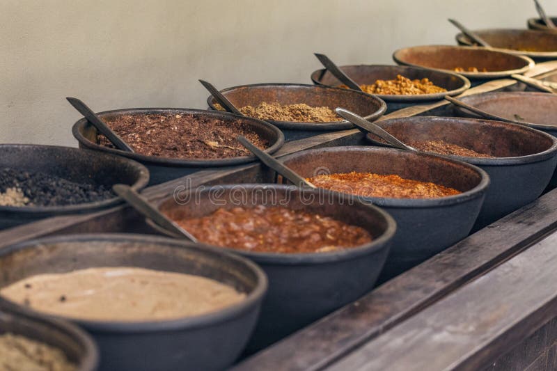 A Colorful Display of Burmese Curries Stock Illustration - Illustration ...