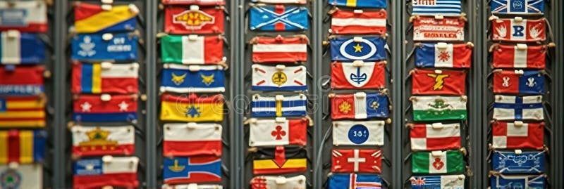 Colorful Display of Diverse National Flag Patches on a Rack Stock ...
