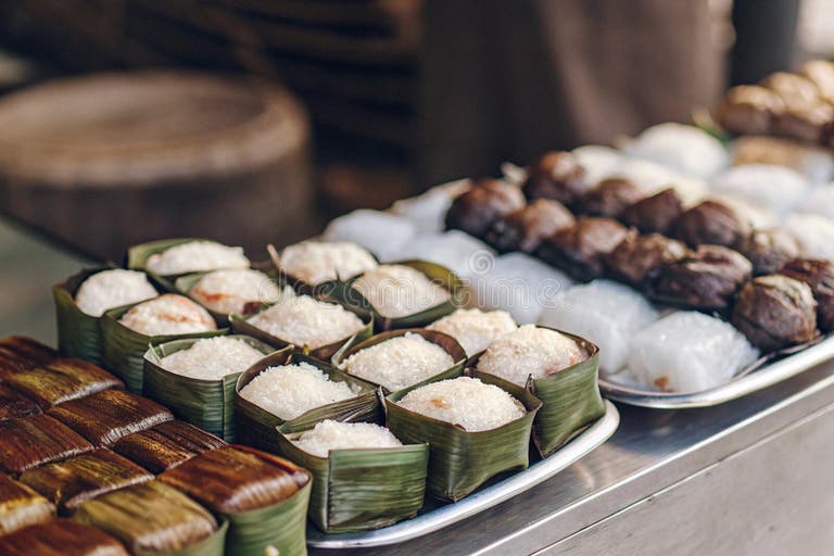 A Colorful Display of Fresh Khmer Desserts Stock Illustration ...