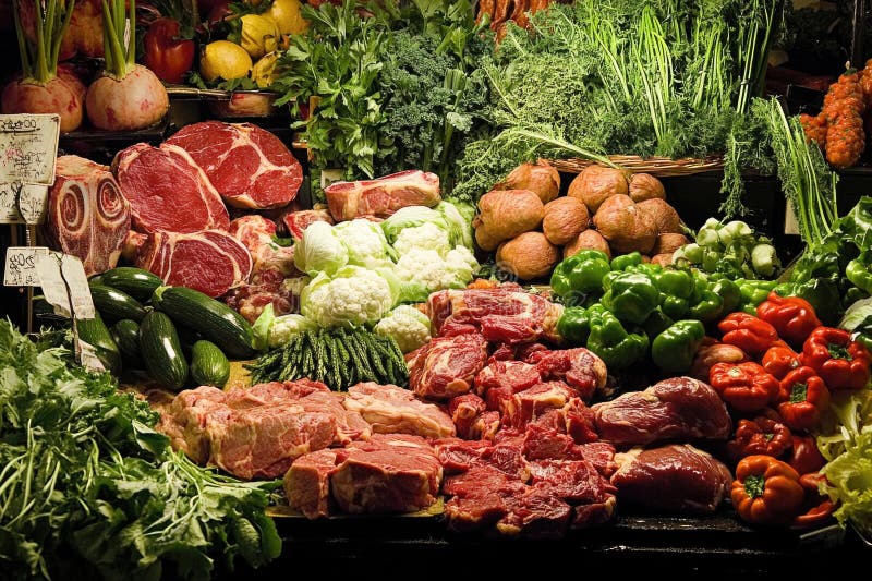 A Colorful Display of Fresh Meats and Vegetables in a Modern Grocery ...
