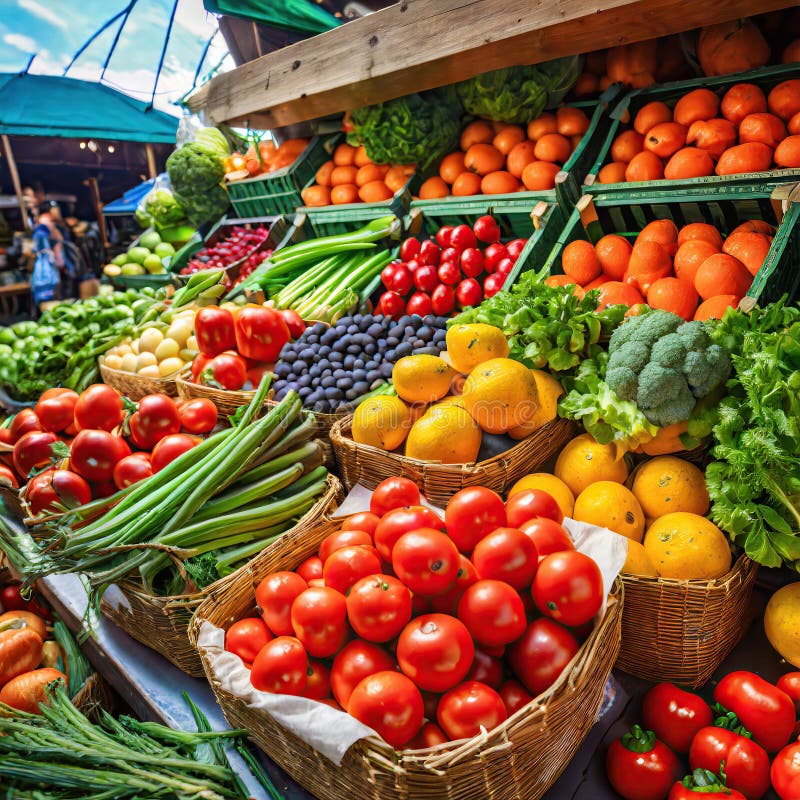 Colorful Display of Fresh Produce at a Local Market Stock Illustration ...