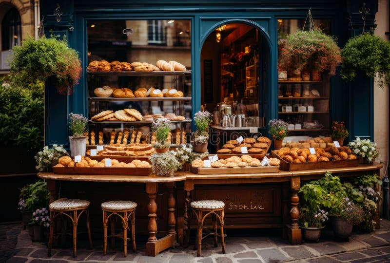 A Colorful Display of Freshly Baked Pastries at a Charming Bakery Stock ...