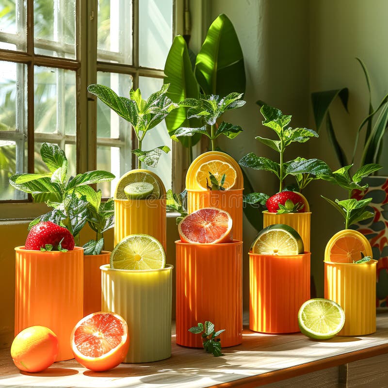 A Colorful Display of Fruit in Various Containers, Including Oranges ...