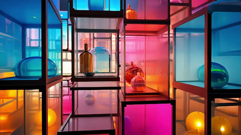 A Colorful Display of Glass Boxes with a Variety of Colored Balls ...