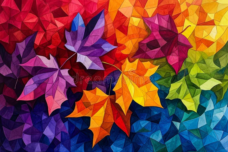 Colorful Display of Many Different Colored Leaves Arranged in ...