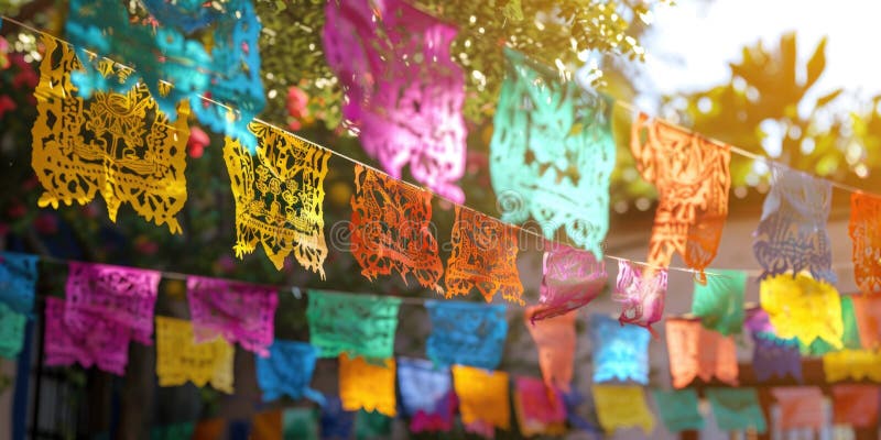 Colorful Display of Paper Flags Hanging from a Tree. the Flags are of ...