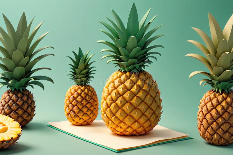 Colorful Display of Realistic Pineapple Models on a Solid Background ...