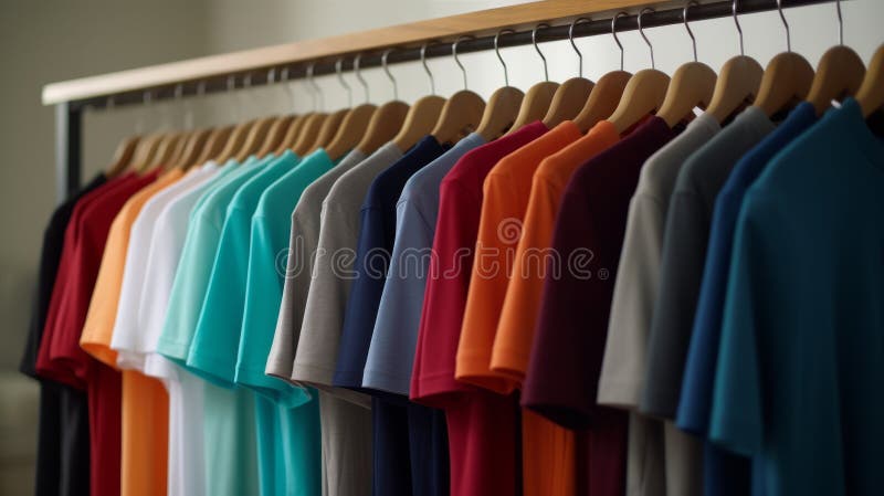 A Colorful Display of Shirts Hanging on a Wall Rack Stock Photo - Image ...