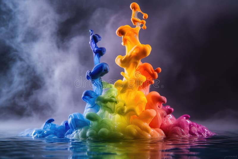 A Colorful Display of Smoke Rising from the Surface of Calm Water Stock ...
