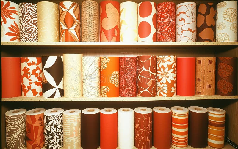 Colorful Display of Textured Wallpaper Rolls in Various Shades of Red ...