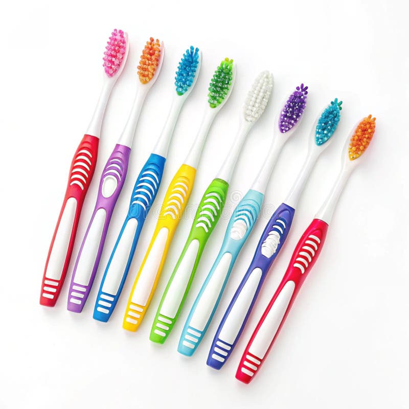A Colorful Display of Toothbrushes on White Background Stock ...