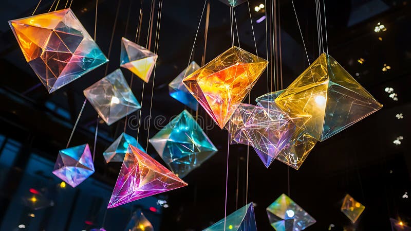 A Colorful Display of Triangles Hanging from the Ceiling Stock Image ...