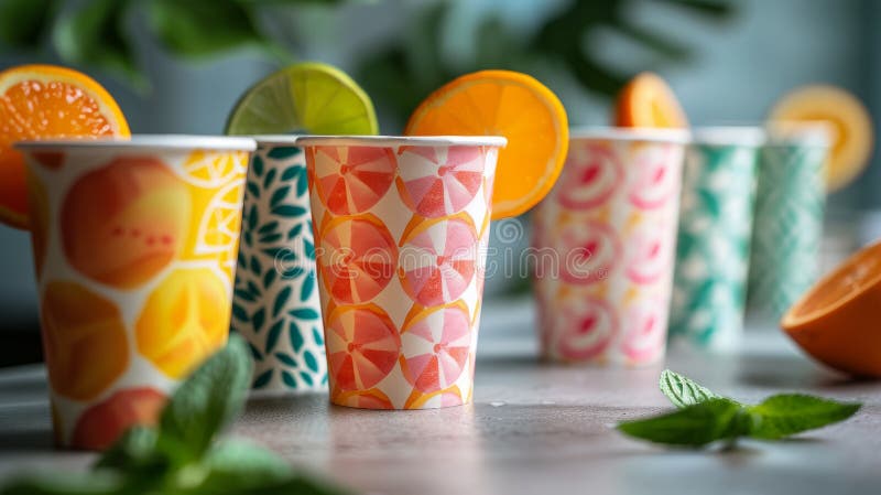 Colorful Disposable Cups Fruit Patterns Stock Photos - Free & Royalty ...