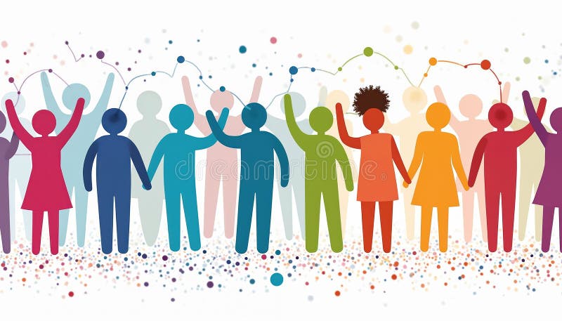 Colorful Diverse Community Members Hold Hands, Raise Hands in Unity ...