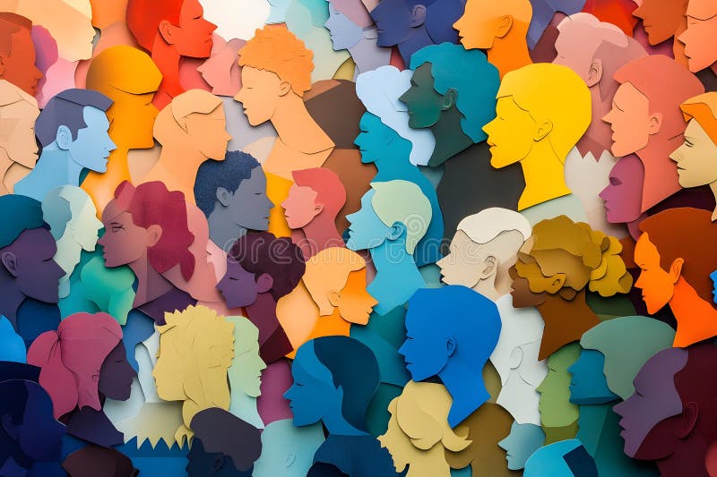 Colorful Diverse Faces in Abstract Paper Art Collage Stock Illustration ...