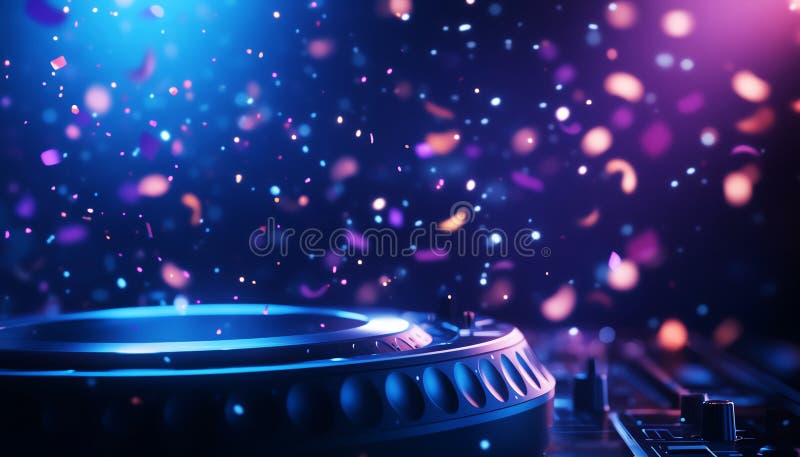 Colorful DJ Setup with Spinning Turntables, Dynamic Lights and ...