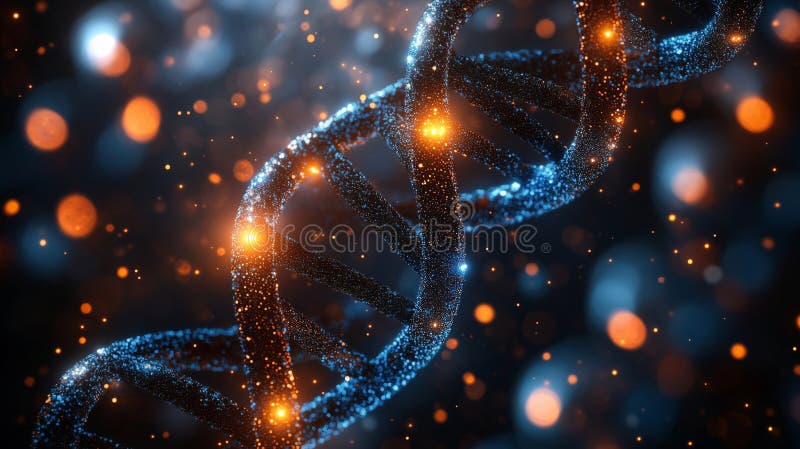 Colorful DNA Double Helix and Sparkling Particles in Motion Stock Image ...