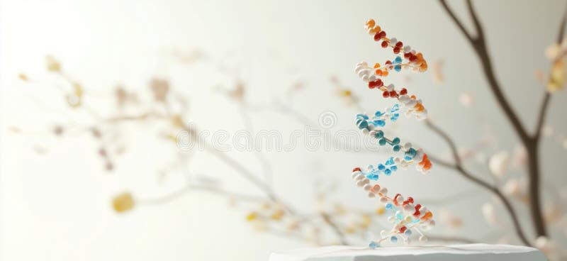 Colorful DNA Helix Model with Abstract Nature Background for Scientific ...