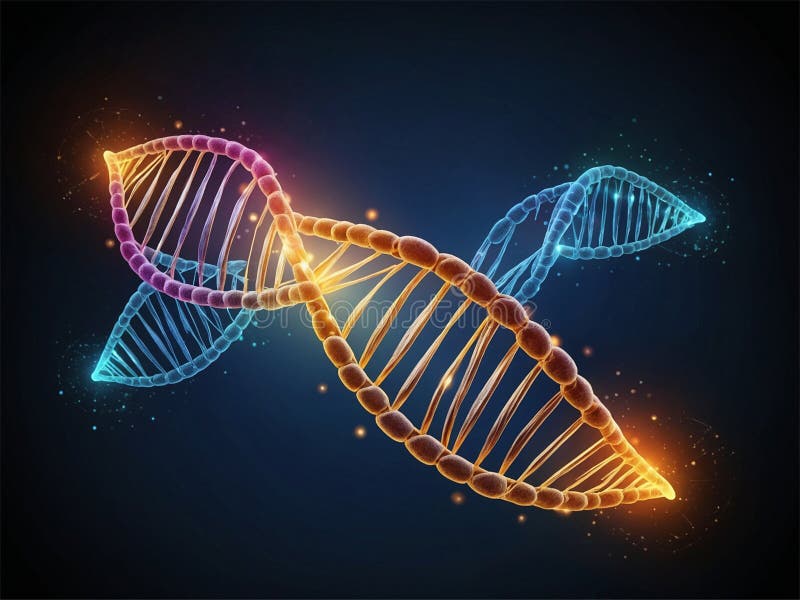 A Colorful DNA Strand with a Yellow and Orange Section. the Strand is ...