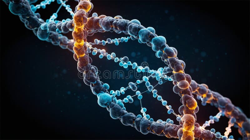 A Colorful DNA Strand with a Yellow and Orange Section. the Strand is ...