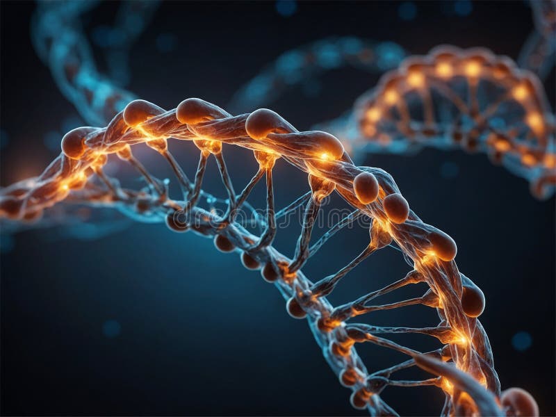 A Colorful DNA Strand with a Yellow and Orange Section. the Strand is ...