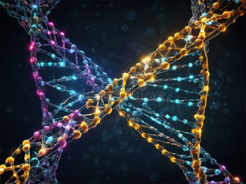 A Colorful DNA Strand with a Yellow and Orange Section. the Strand is ...