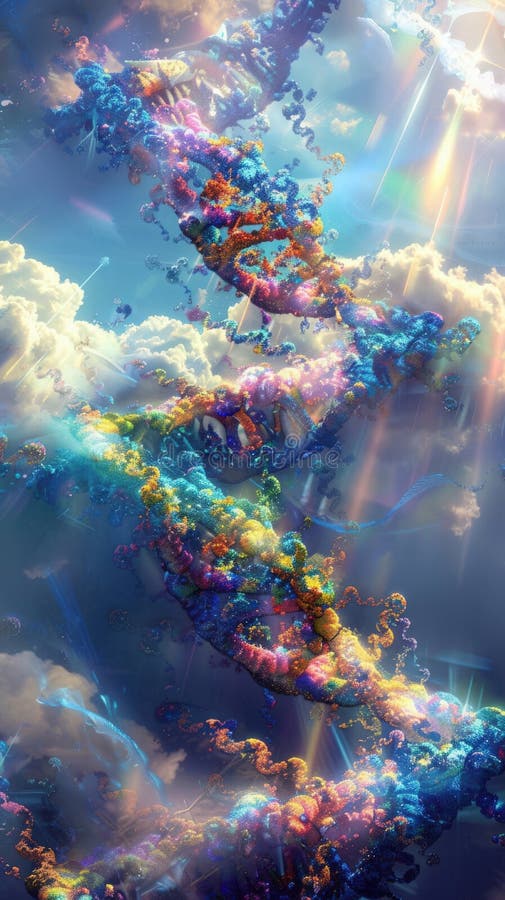 Colorful DNA Strands in Cosmic Setting Stock Photo - Image of artistic ...