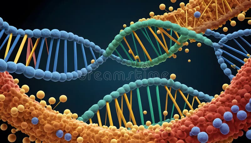Colorful DNA Strands Intertwining, a Vibrant Microscopic View into the ...
