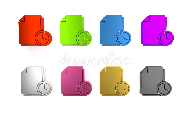 Colorful Document with Clock Icon Isolated on White Background ...