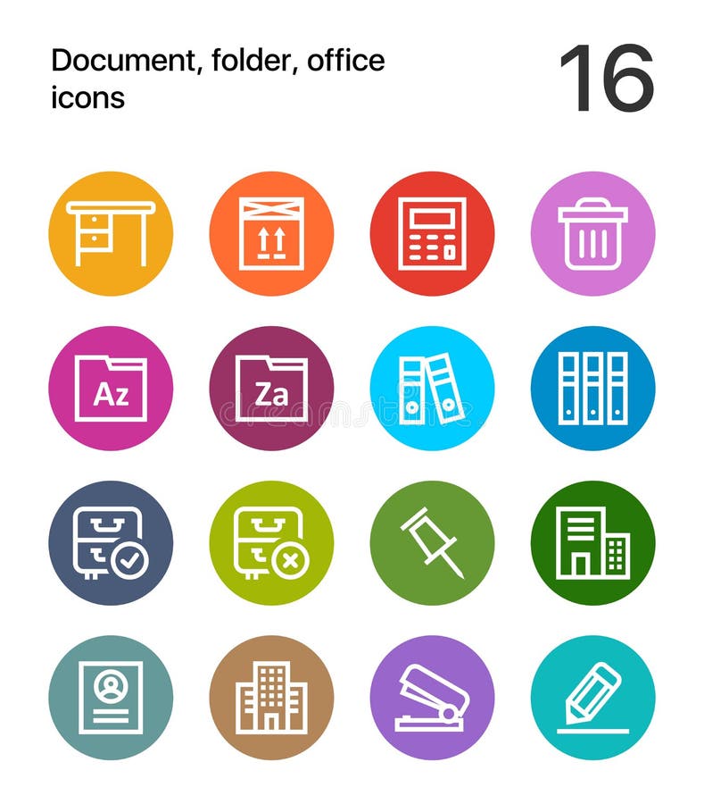 Colorful Document, Folder, Office Icons for Web and Mobile Design Pack ...