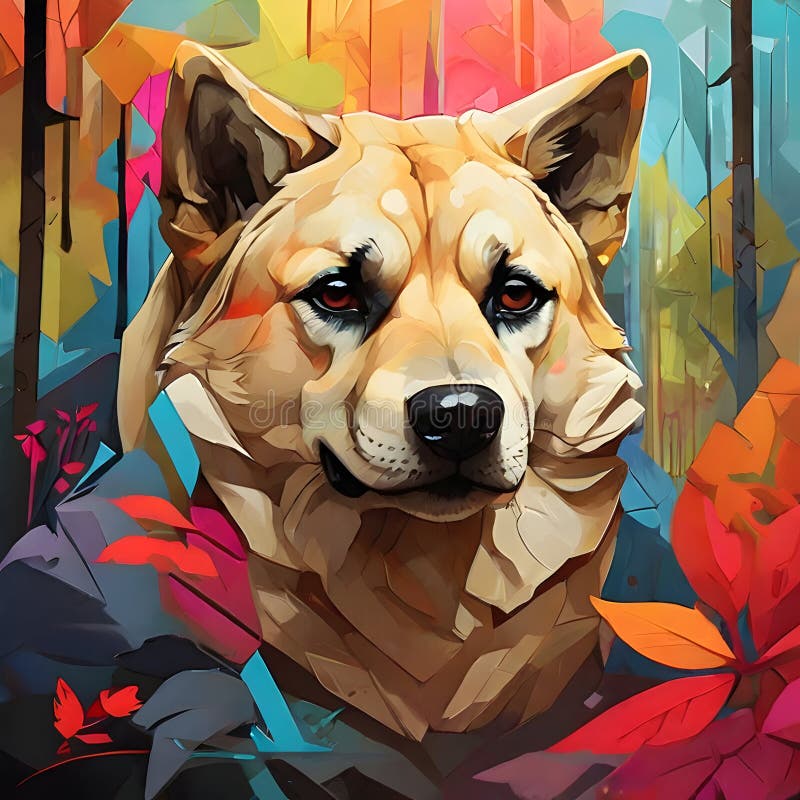 Colorful Dog Head with Colorful Forest Theme Surrounded by a Trees ...
