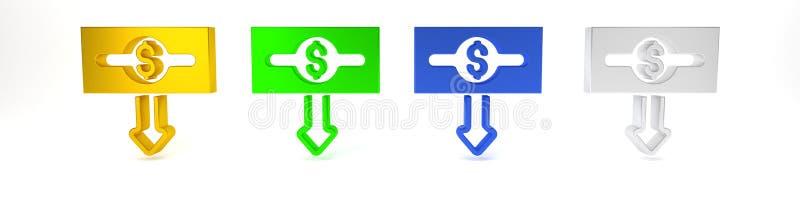 Colorful Dollar Rate Decrease Icon Isolated on White Background. Cost Reduction. Money Symbol ...