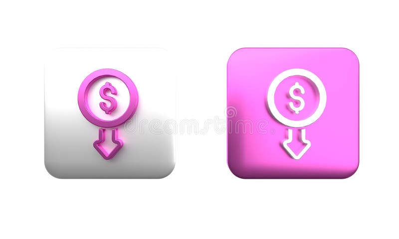 Colorful Dollar Rate Decrease Icon Isolated on White Background. Cost Reduction. Money Symbol ...