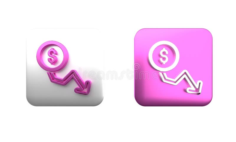 Colorful Dollar Rate Decrease Icon Isolated on White Background. Cost Reduction. Money Symbol ...