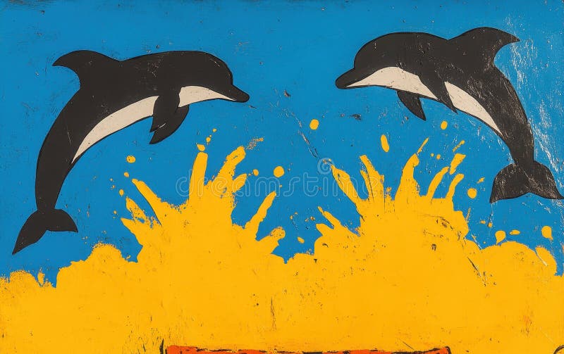 Colorful Dolphin Artwork with a Splash of Yellow Stock Image - Image of ...