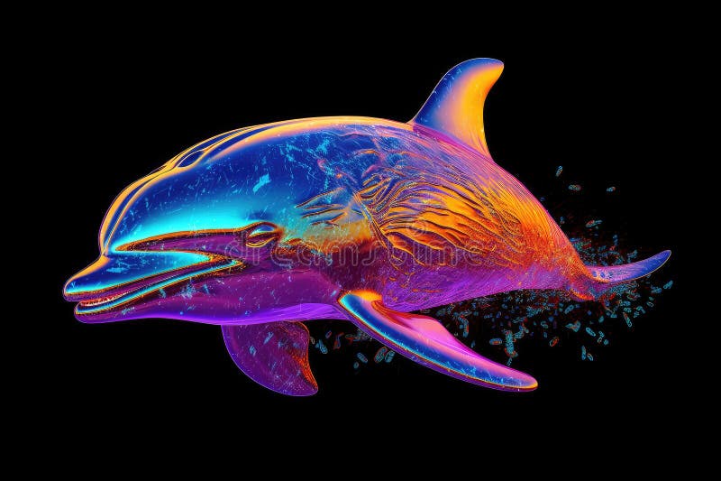 Colorful Dolphin in Neon Lights on a Black Backgrouns. Generative AI ...