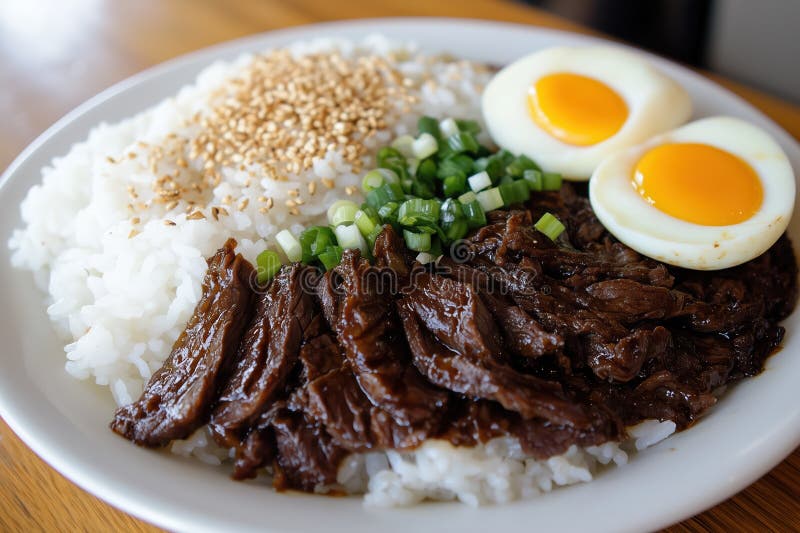 Colorful Donburi with Beef and Egg Stock Illustration - Illustration of ...