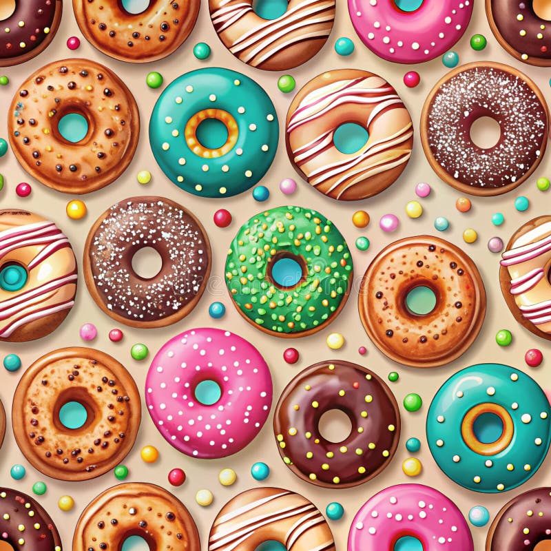 Colorful Donut Pattern with Various Toppings Stock Image - Image of ...