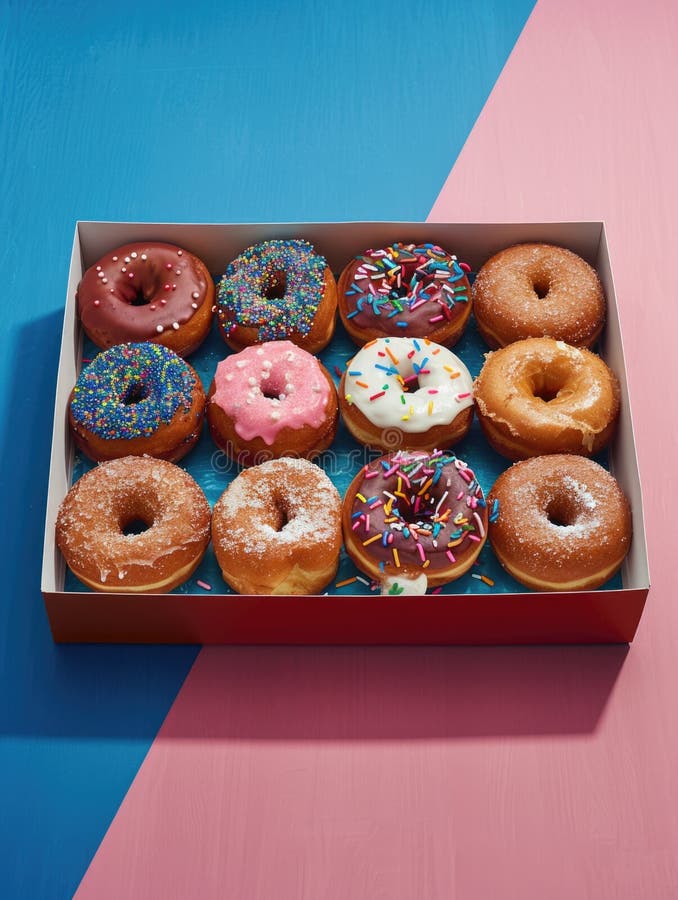Colorful Donuts in Box stock photo. Image of delicious - 366889676