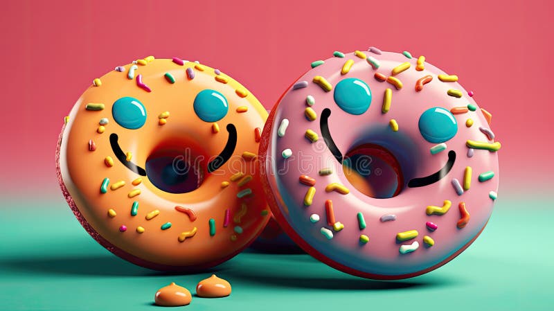 Colorful Donuts with Funny Faces and Sprinkles Stock Illustration ...