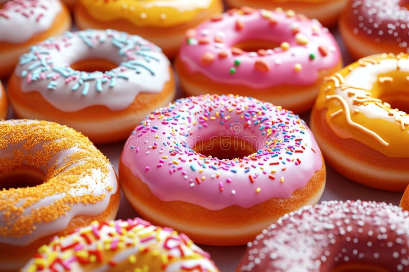 Colorful Donuts with Various Toppings Create a Visually Appealing ...
