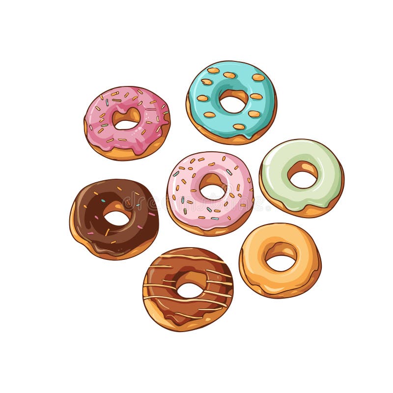 Colorful Donuts on White Background. Vector Illustration in Cartoon ...