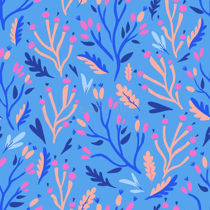 Colorful Doodle Botanical Pattern. Vector Print with Hand-drawn Simple ...