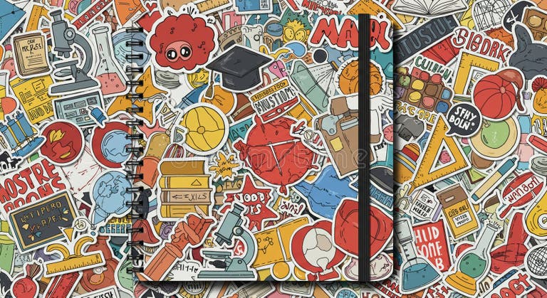 Colorful Doodle Collage Featuring Educational-themed Stickers on a ...