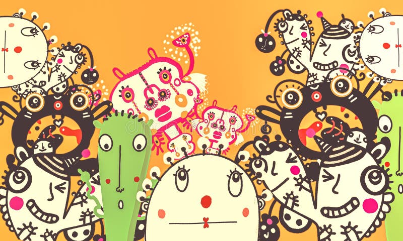 Colorful Doodle ,cute Monster Abstract Cartoon Background Stock Image ...