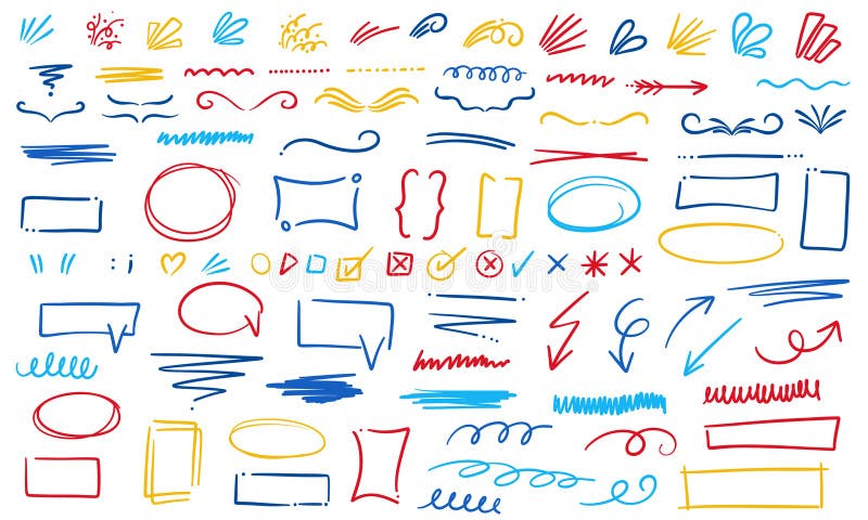 Colorful Doodle Highlight Cartoon Elements, Decorative Organic Hand ...