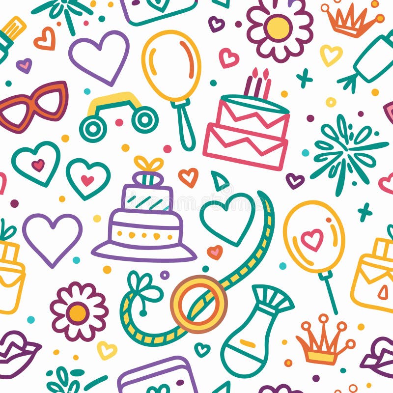 Colorful Doodle Seamless Pattern with Party Elements Stock Vector ...